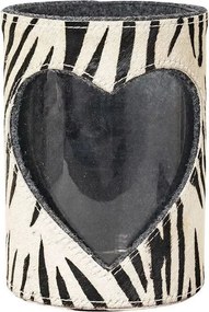 Svícen se srdcem zdobený kůží se vzorem Zebra - 14,5*14,5*20,5cm