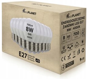 ecoPLANET 10x LED žárovka E27 - G45 - 8W - 700lm - neutrální bílá