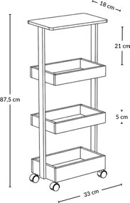 Pojízdný kuchyňský regál s policemi HYGA, 87,5 cm