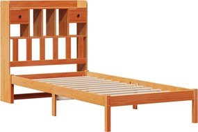 Postel s knihovnou bez matrace hnědá 100x200 cm masiv borovice 3321642