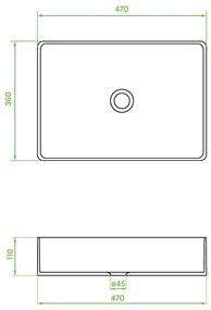 Laveo Kvadrato, keramické umyvadlo na desku 470x360x110mm, černá matná, LAV-VUK_B247