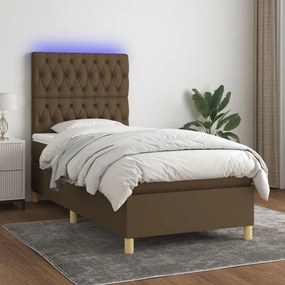 Box spring postel s matrací a LED tmavě hnědá 100x200 cm textil 3135656