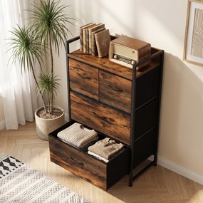 HOMCOM komoda, sideboard, 4 látkové zásuvky, průmyslový design, 50x29x85 cm, hnědá/černá