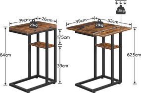 Rozkládací odkládací stolek Vasagle Bromy 26/52 cm hnědý/černý