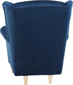 Křeslo ušák, s taburetem, látka modrá, ASTRID