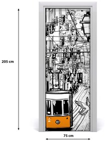 Samolepící fototapeta na dveře Tramvaj v Lizboně 75x205 cm