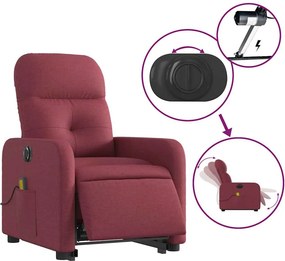 Elektrické zvedací masážní polohovací křeslo vínové textil 3206825