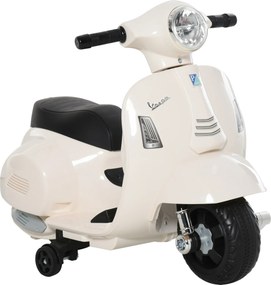 HOMCOM VESPA elektrická motorka pro děti, 18-36 měsíců, 3 km/h, LED světlo a zvuk, PP plast a kov, bílá, 66.5x38x52cm