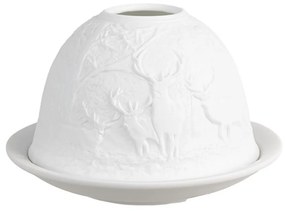 Bílý porcelánový svícen na čajovou svíčku jeleni v lese Paollo - Ø 12 * 8 cm