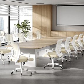 Kancelářská židle Yaheetech – béžová, 60 cm (délka) × 60 cm (šířka) × 91-100,5 cm (výška) (267592674870)