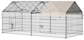 Venkovní výběh PawHut s ochranou proti slunci pro malá zvířata 220 x 103 x 103 cm, kovová králíkárna v béžové a černé barvě | Aosom.de