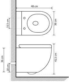 vidaXL Marketos Závěsné WC bez oplachového kruhu s funkcí bidetu keramické bílé