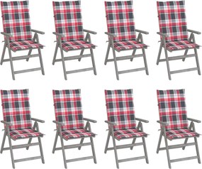vidaXL Zahradní polohovací židle s poduškami 8 ks akáciové dřevo [3075141] Barva: Vzor červená kostka