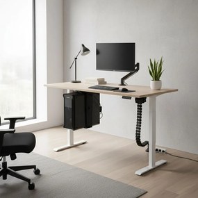 Výškově nastavitelný stůl OfficeTech D, 200 x 80 cm, šedá podnož, dub