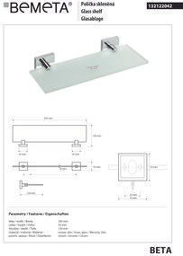 Bemeta Design BETA: Polička, 300 mm, sklo -