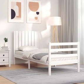 vidaXL Rám postele s čelem Small Single masivní dřevo [3194727] Barva: Bílá