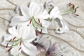 Samolepící tapeta lilie s perlami - 225x150 cm