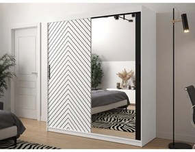 Moderní šatní skříň se zrcadlem Ratintu 2 180 cm, Úložný prostor: ne, Barva: bílá / bílá + černý mat