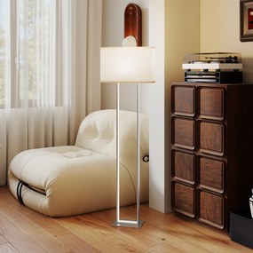 HOMCOM Moderní stojací lampa, 3 režimy, nožní spínač, nastavitelná jasnost, vzhled lnu, bílá