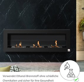 HOMCOM Ethanolový krb Bio-Ethanol hořák 3 hořáky 1 l 3 hodiny doba hoření 2000 W bez kouře, nástěnný, ocel, tvrzené sklo, černá, 120 x 15 x 40 cm