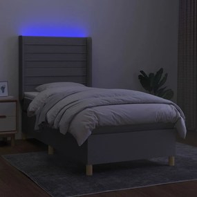 Box spring postel s matrací a LED světle šedá 80x200 cm textil 3138909