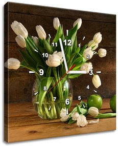 Gario Obraz s hodinami Okouzlující bílé tulipány Rozměry: 40 x 40 cm