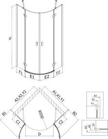 Mexen Mist, půlkruhový výklopný sprchový kout 90 x 90 cm, čiré sklo, černý profil, 8A33-090-090-70-00