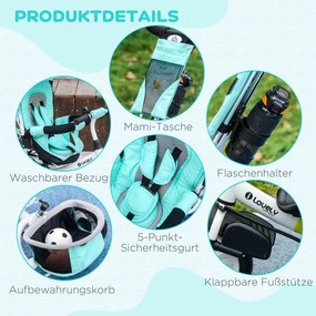 Dětská tříkolka, dětské kolo, zadní košík, držák na nápoje, sluneční stříška, kov, zelená barva
