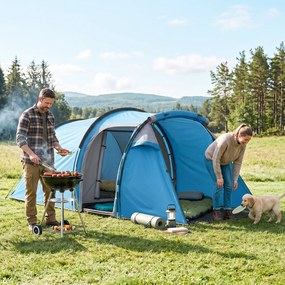 Outsunny tunelový stan pro 2-3 osoby 190T kempinkový stan s kolíky, sklolaminát a polyester, světle modrý, 426x206x154cm| Aosom