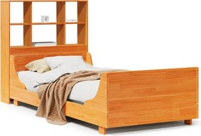 Postel s knihovnou bez matrace hnědá 100 x 200 cm masivní dřevo 3323814