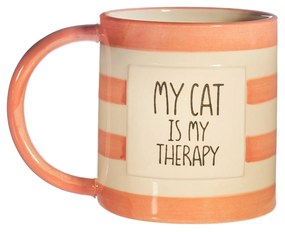 sass & belle Keramický hrnek Cat Therapy 300 ml, oranžová barva, keramika