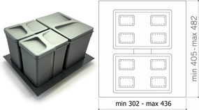 In-Design Systém odpadkových košů do zásuvky - PRAKTIK šířka skříňky 500 antracit Členění odpadkového koše: 1x15 + 2x7l (výška 270)