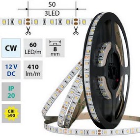 LED pásek McLED 12V studená bílá CRI90 š=8mm IP20 4,8W/m 60LED/m SMD2835 ML-121.829.60.2