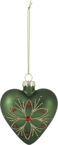 Vánoční skleněná ozdoba srdce s kamínky Chic Antique – 8,5*4*8 cm