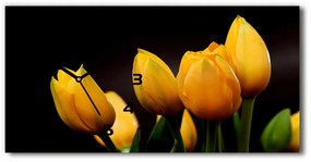 Wallmuralia Skleněné hodiny na stěnu tiché Žluté tulipány 60x30 cm