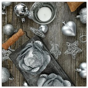 Obraz - stříbrné vánoční dekorace (30x30 cm)