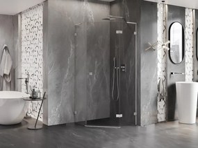 Mexen Lunar, L pravý výklopný pětiúhelníkový sprchový kout 100x100 cm, 8mm čiré sklo, ocelový profil, 831L-100P-100L-97-00-P