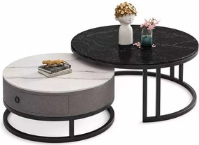 LuxuryForm DESIGN Konferenční stolek AMARO 80 / 60 cm – bílý a černý mramor (set 2 ks)