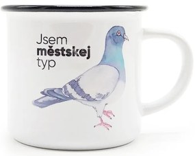 Keramický hrnek Jsem městskej typ, 250 ml – s motivem holuba, český design, ve stylu plecháčku
