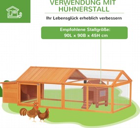 PawHut Venkovní kurník 240x112,5x76 cm Dřevěný kurník s otevírací střechou, uzamykatelnými dveřmi a hnízdící krabicí pro kuřata, králíky a kachny