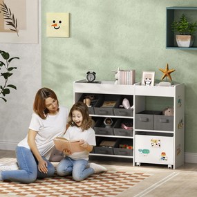 AIYAPLAY Úložný regál na hračky pro děti s 11 odnímatelnými koši a samolepkami pro hernu 105x30x80 cm Bílý