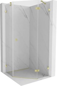 Mexen Lunar, pětiúhelníkový sprchový kout s pravým sklonem 90 x 90 cm, 8mm čiré sklo, zlatý matný profil, 831-090P-090L-55-00-P