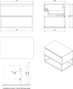 Sapho SKARA umyvadlová skříňka 70 x 50 x 45 cm černá mat/dub collingwood CG005-1919