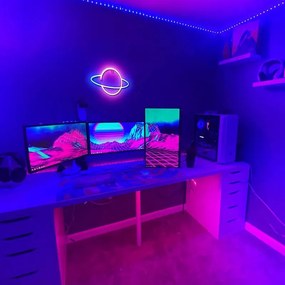 ACA Lighting Neonová lampička - Saturn, 3x AA baterie/USB kabel, IP20, modrá + růžová barva