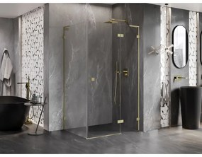 Mexen Lunar, L pravý výklopný sprchový kout 75 x 70 cm, 8mm čiré sklo, zlatý kartáčovaný - 834L-075-070-55-00-P