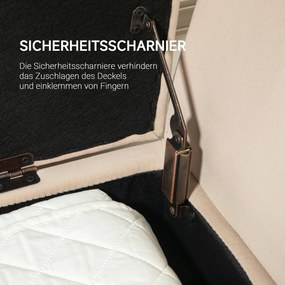HOMCOM Luxusní sedací lavice Čalouněná lavice s úložným prostorem Područky Truhlicová lavice Sametový polyester kaučukovník Béžová 107 x 42 x 65 cm