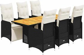 7dílný zahradní bistro set s poduškami černý polyratan 3277133