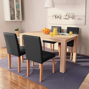 vidaXL 5dílná sada jídelního stolu a židlí, umělá kůže a dub, [243526] Barva: Černá
