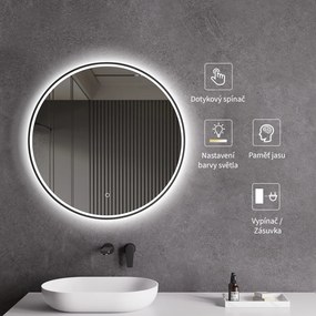 CERANO - Koupelnové LED zrcadlo Vito, kovový rám - černá matná - Ø 80 cm