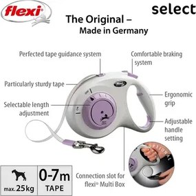 Flexi Select M pásek 7m světle šedo-fialové / Vodítko